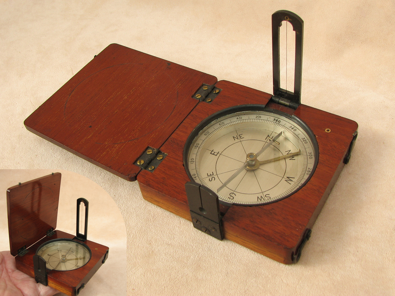 Scientific Collectables for Antique mahogany twin sight vanes cased ...